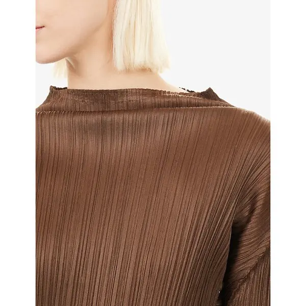 Issey Miyake Mock-Neck Long-Sleeve Knit Top - Brown | Editorialist