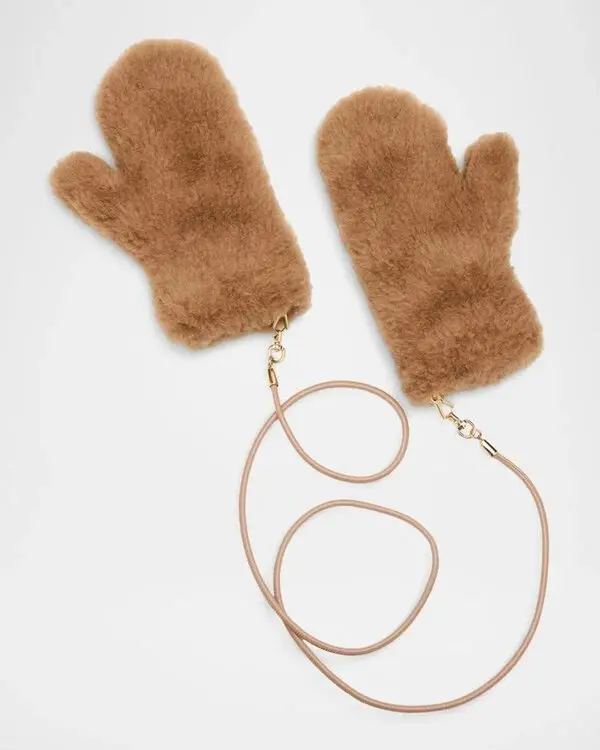 Max Mara Teddy Fabric Mittens - Beige
