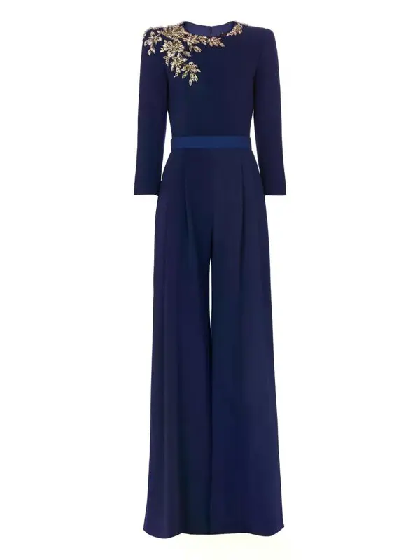 Jenny Packham Embellished Crepe Jumpsuit - Blue