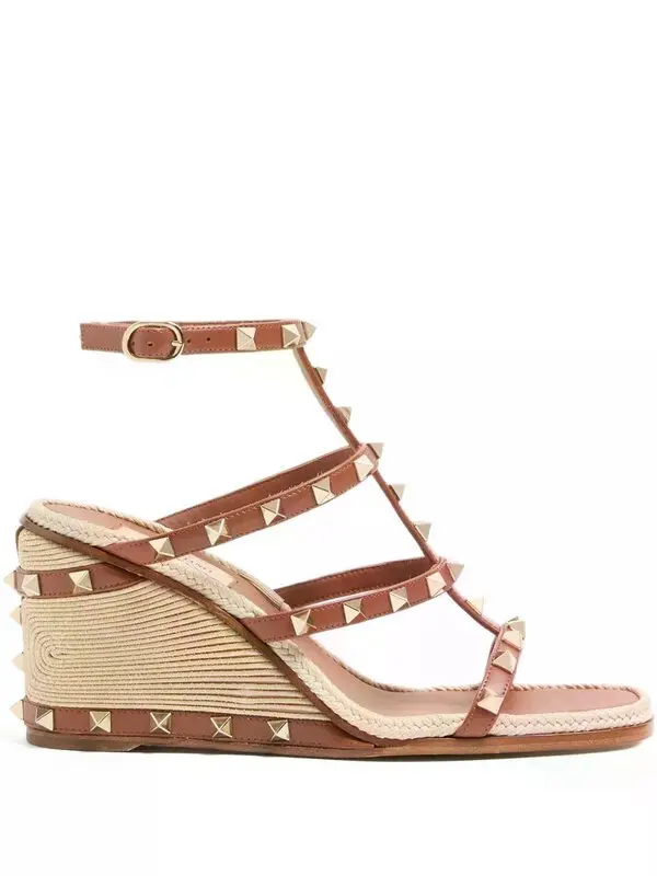 Valentino Garavani Rockstud Wedge Sandals - Brown