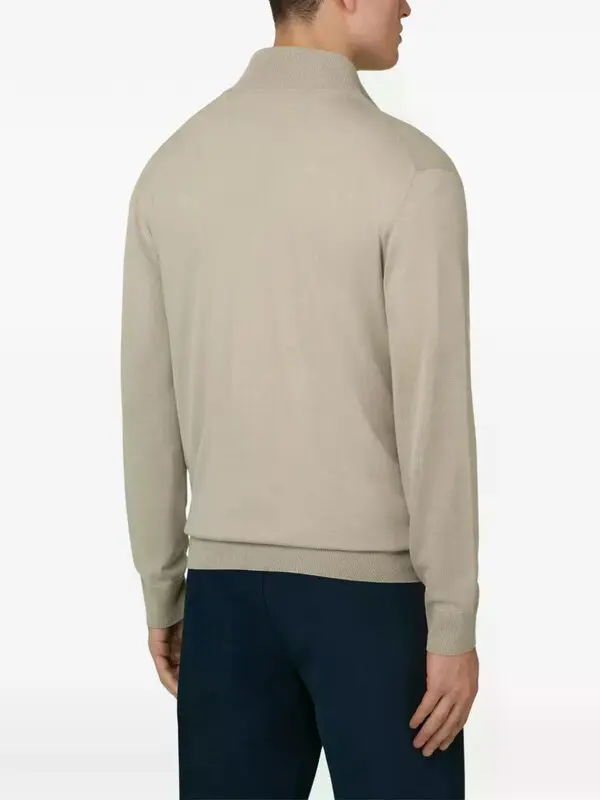 Boggi Milano Full-zip Superfine Wool Jumper - Neutrals