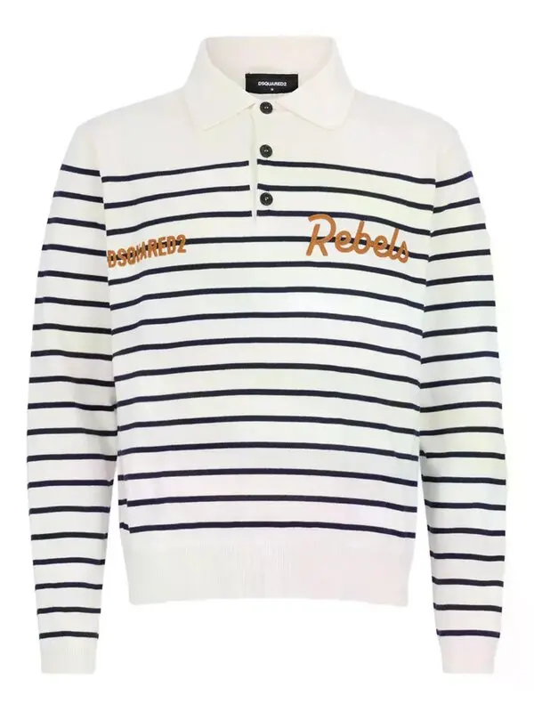 Dsquared2 Striped Long-sleeves Polo Shirt - White