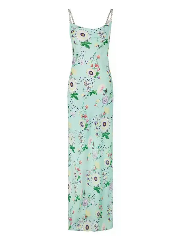 Rabanne Floral Print Chain Detail Maxi Dress - Green