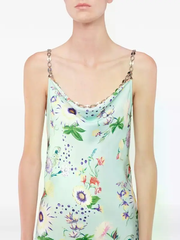 Rabanne Floral Print Chain Detail Maxi Dress - Green