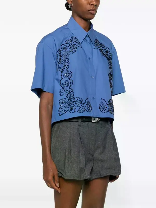 Sandro Embroidered And Beaded Oversized Cotton Blend Shirt