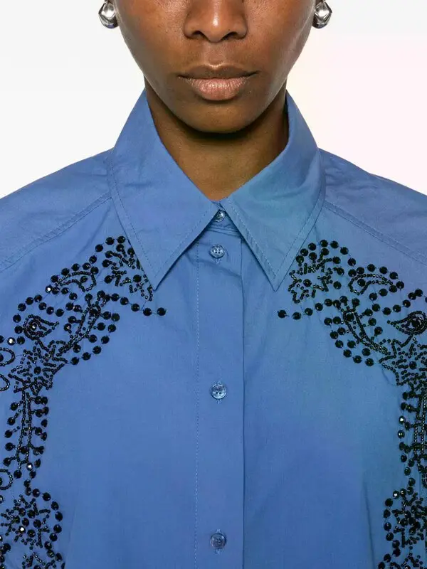 Sandro Embroidered And Beaded Oversized Cotton Blend Shirt