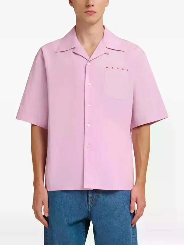 Marni Poplin Bowling Shirt With Peeping Logo - Pink