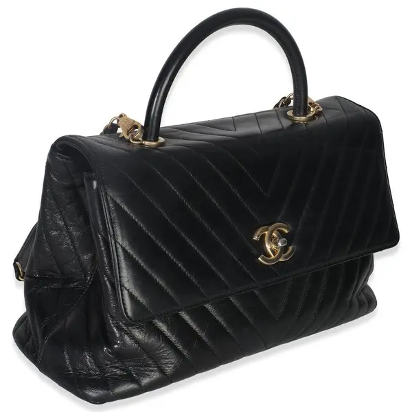 Chanel Chevron Aged Calfskin Coco Top Handle Bag