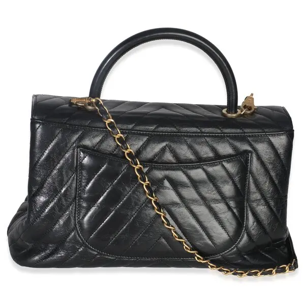 Chanel Chevron Aged Calfskin Coco Top Handle Bag