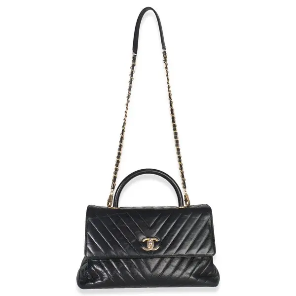 Chanel Chevron Aged Calfskin Coco Top Handle Bag