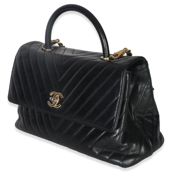 Chanel Chevron Aged Calfskin Coco Top Handle Bag