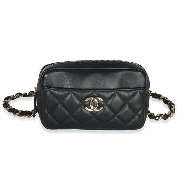 Chanel Quilted Lambskin Front Pocket Belt Bag - Black