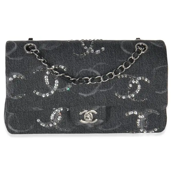 Chanel Denim Sequin Cc Classic Flap Bag - Black