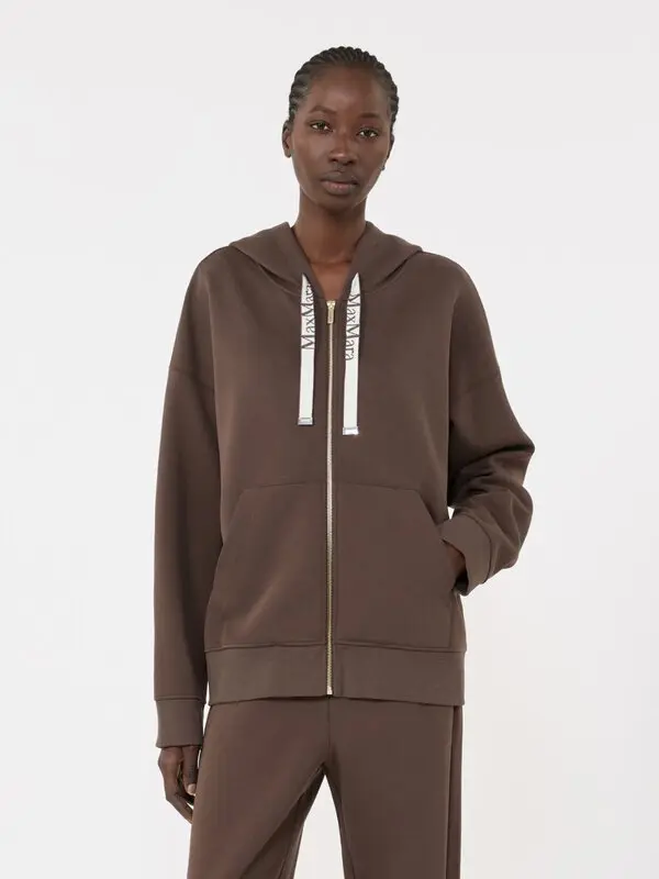 Max Mara Technical Cotton Jersey Zip-up Sweatshirt - Chocolate