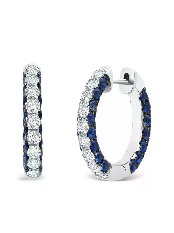 GRAZIELA 18k White Gold Sapphire And Diamond Hoop Earrings - Silver