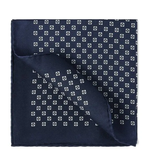 Brunello Cucinelli Silk Printed Pocket Square - Blue