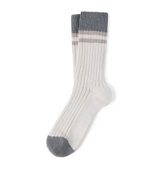 Brunello Cucinelli Cotton Stripe Socks - White