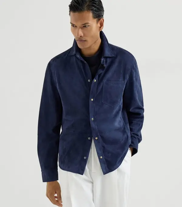 Brunello Cucinelli Suede Shirt - Blue