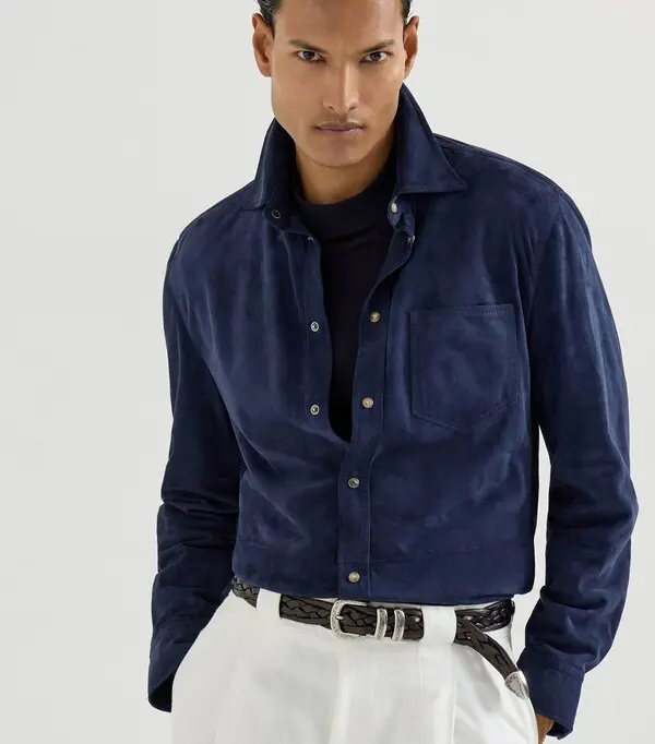 Brunello Cucinelli Suede Shirt - Blue