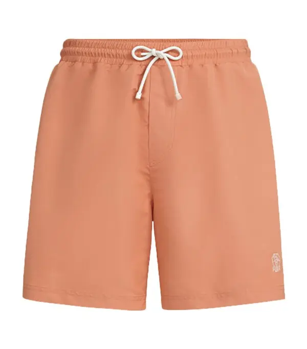 Brunello Cucinelli Embroidered Logo Swim Shorts - Orange