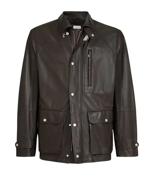 Brunello Cucinelli Leather Field Jacket - Brown
