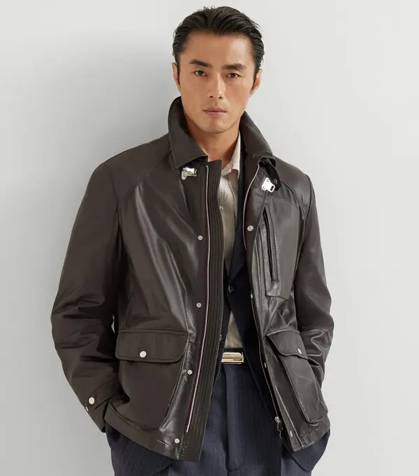 Brunello Cucinelli Leather Field Jacket - Brown