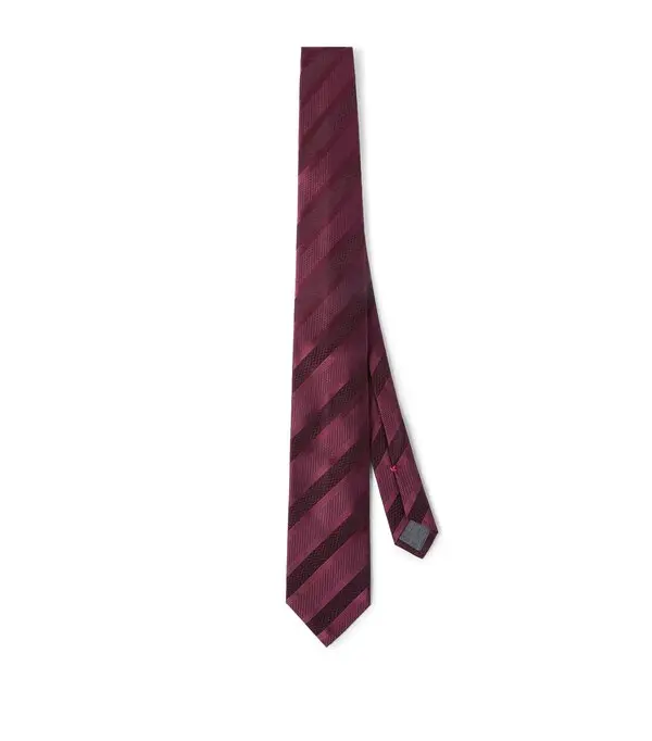 Brunello Cucinelli Silk Striped Necktie - Red