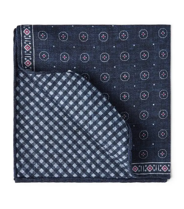 Brunello Cucinelli Silk Printed Pocket Square - Blue