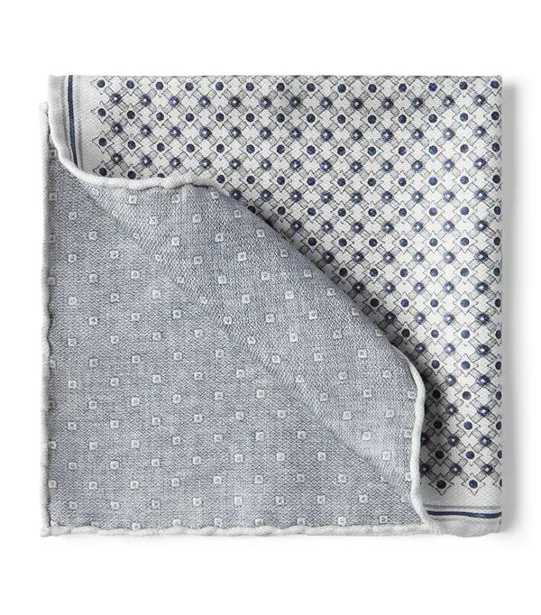Brunello Cucinelli Silk Geometric Pocket Square - Blue