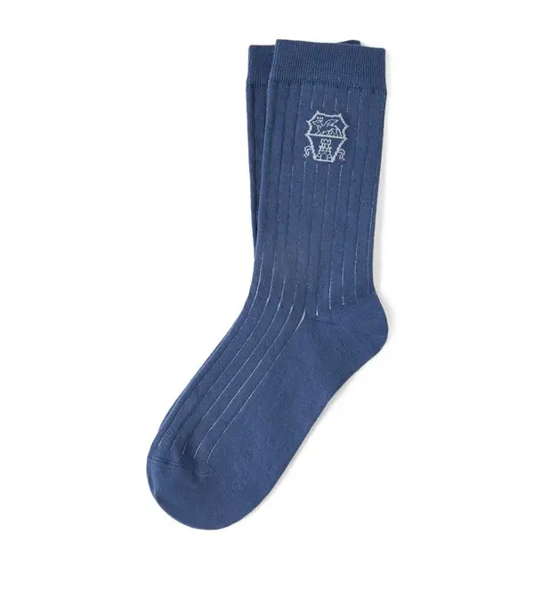 Brunello Cucinelli Cotton Logo Socks - Blue