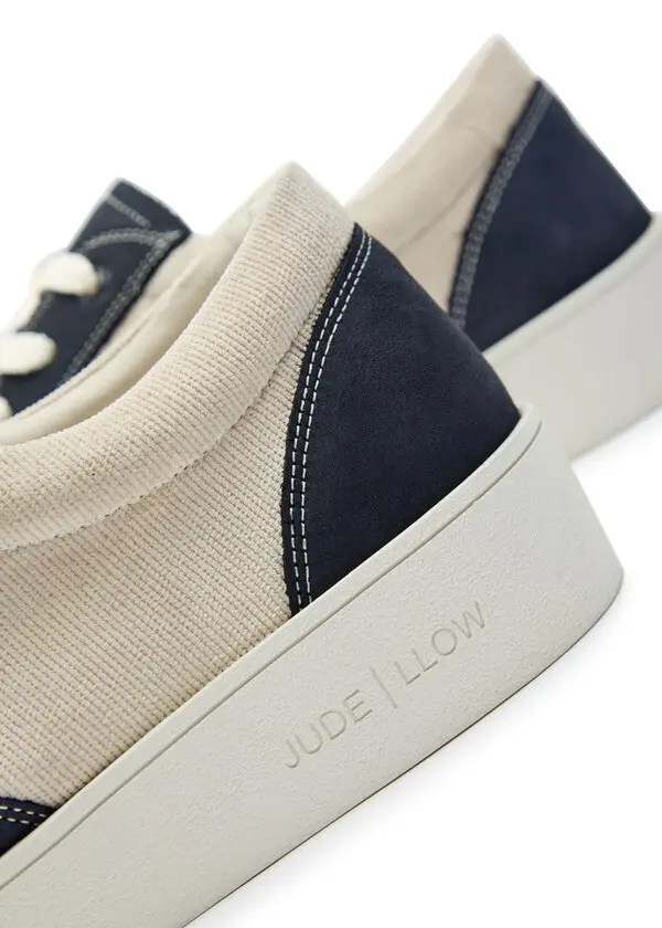 JUDE LLOW Nico Panelled Grained Leather Sneakers - Navy
