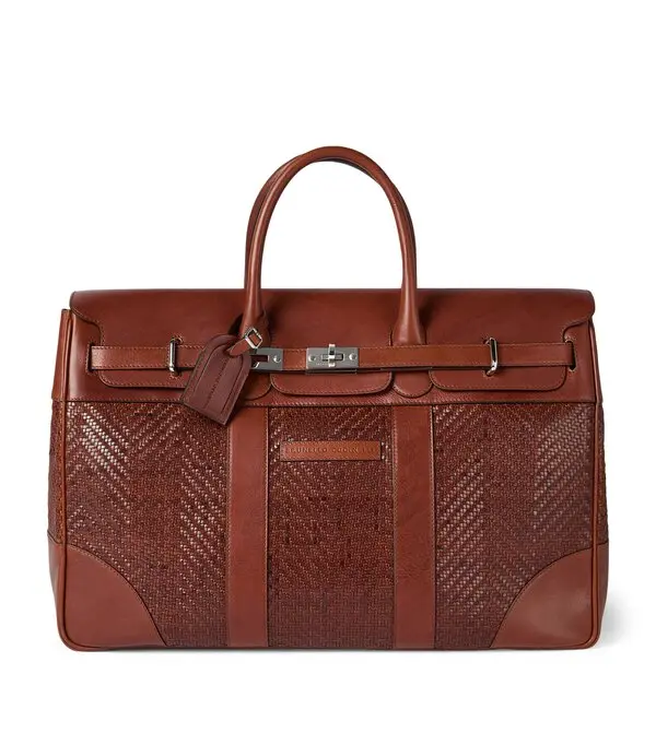 Brunello Cucinelli Leather Woven Holdall - Beige