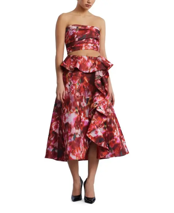 Bcbgmaxazria Printed Cascade Midi Skirt