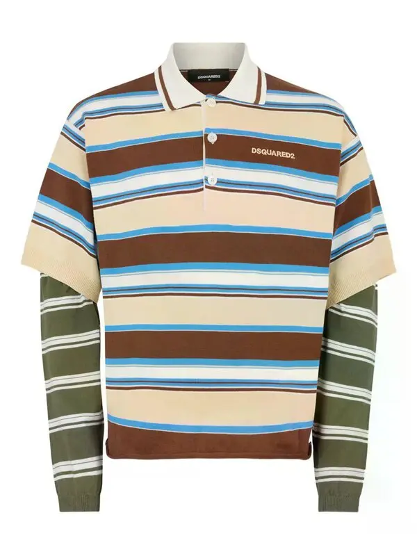 Dsquared2 Striped Long-sleeve Polo Shirt - Neutrals
