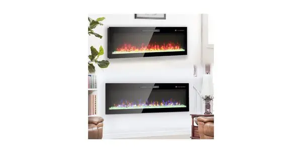 FLYNAMA 50 Inch Recessed Ultra-thin Tempered Glass Wall Mounted Electric Fireplace With Remote Color Led Flame Csa Ul - Black
