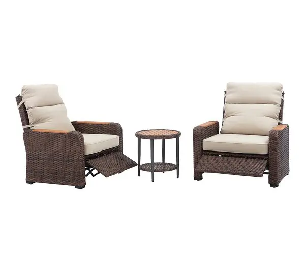 TEAMSON Wicker Frame & Wood Armrests Outdo Or Recliner Se - One-color