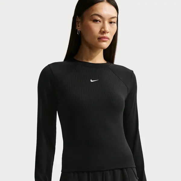 Nike Sportswear Chill Knit Tight Long-sleeve Ribbed Top - Black