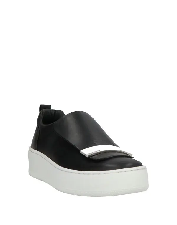 SERGIO ROSSI Embellished Leather Slip-on Sneakers - Black