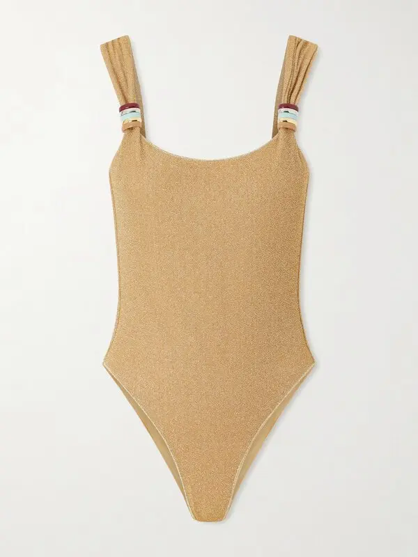 Oseree Lumière Embellished Lurex Swimsuit - Gold