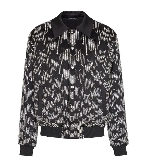 Balmain Satin Houndstooth Bomber Jacket