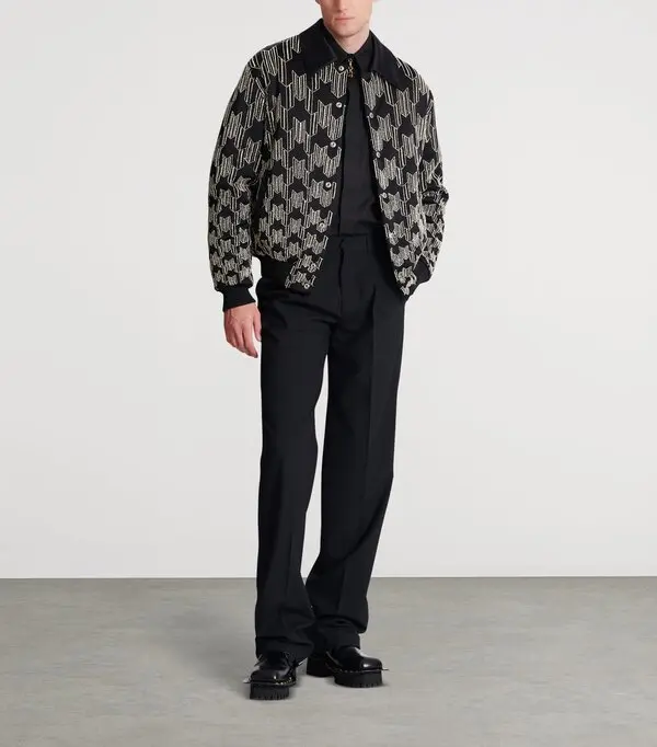 Balmain Satin Houndstooth Bomber Jacket