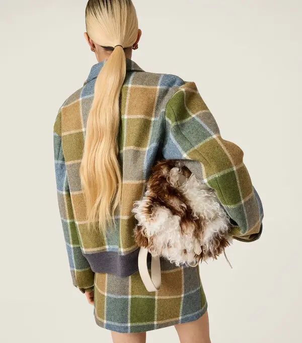 Miu Miu Wool Check Bomber Jacket - Brown