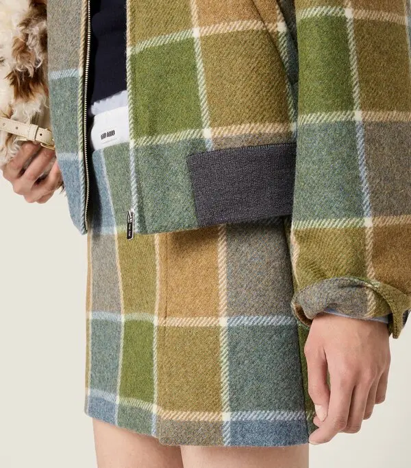 Miu Miu Wool Check Bomber Jacket - Brown