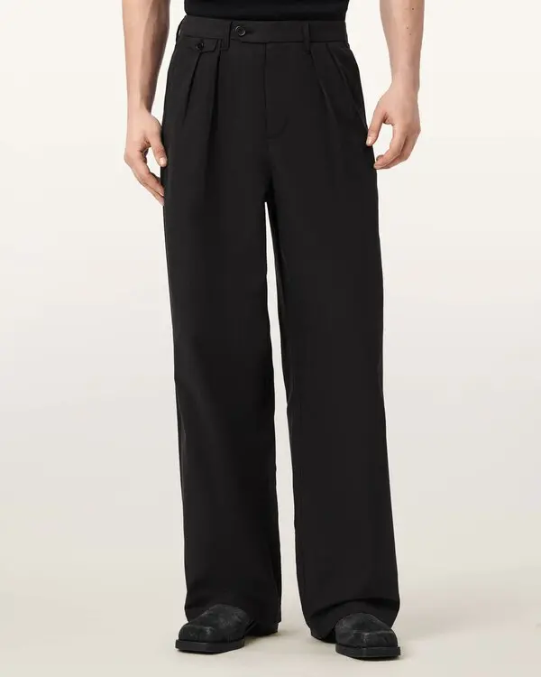 ALLSAINTS Conway Wide Leg Pleated Trousers - Black
