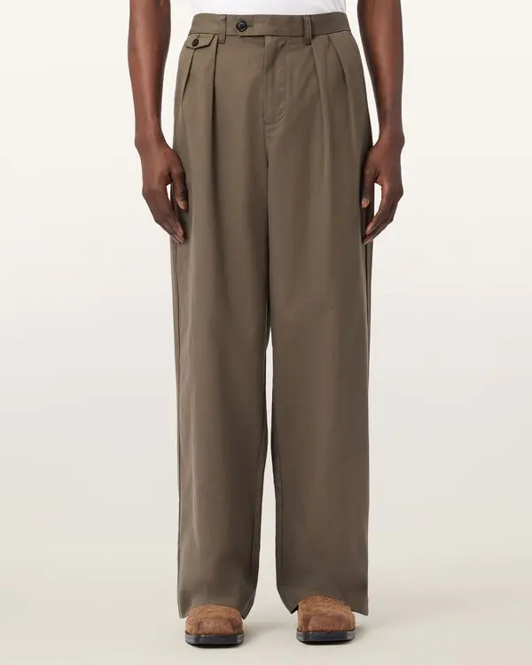 ALLSAINTS Conway Wide Leg Pleated Trousers - Brown