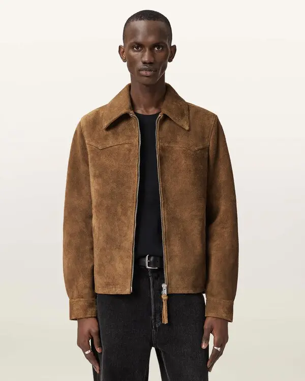ALLSAINTS Dellcot Suede Jacket - Brown