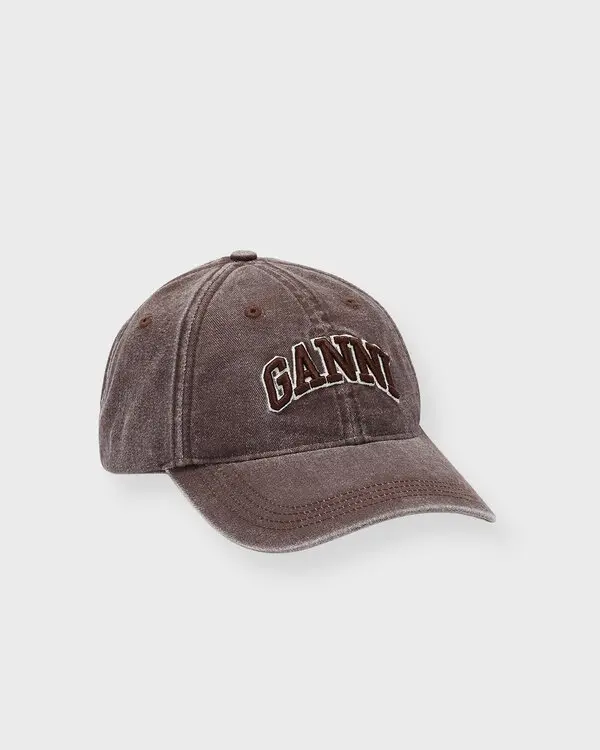 GANNI Washed Cotton Canvas Cap - Brown