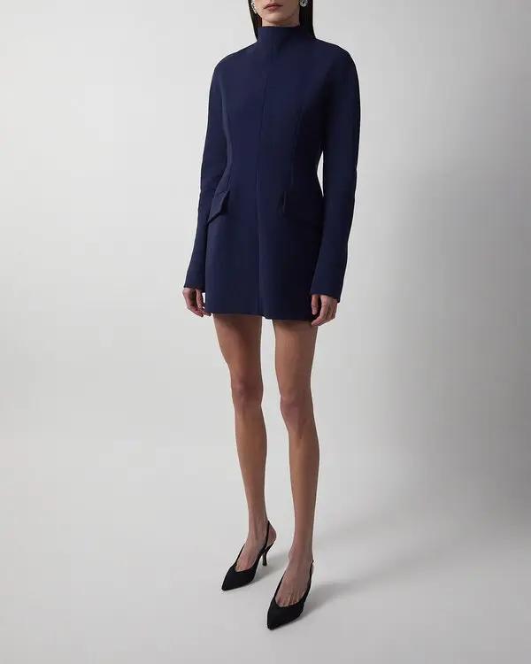 Sportmax Spxtefrite" Mini Dress With High Neckline And Zip Closure - Midnight