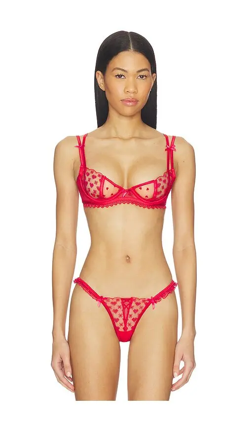 For Love & Lemons Cross Stitch Hearts Underwire Bra - Red