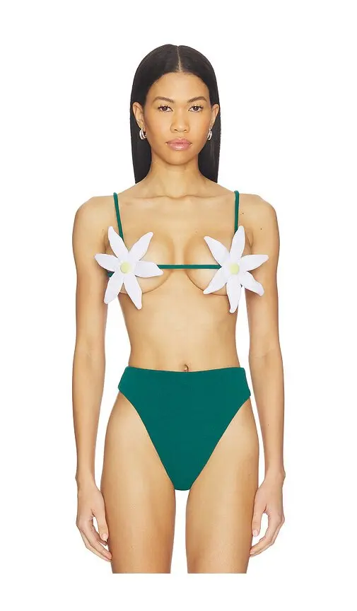 NAU BIKINIS Petal Bikini Top - White & Emerald